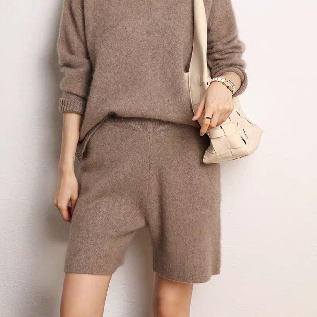 Luxury Cashmere-blend Knit Shorts, Soft High-waist Lounge Shorts With ...