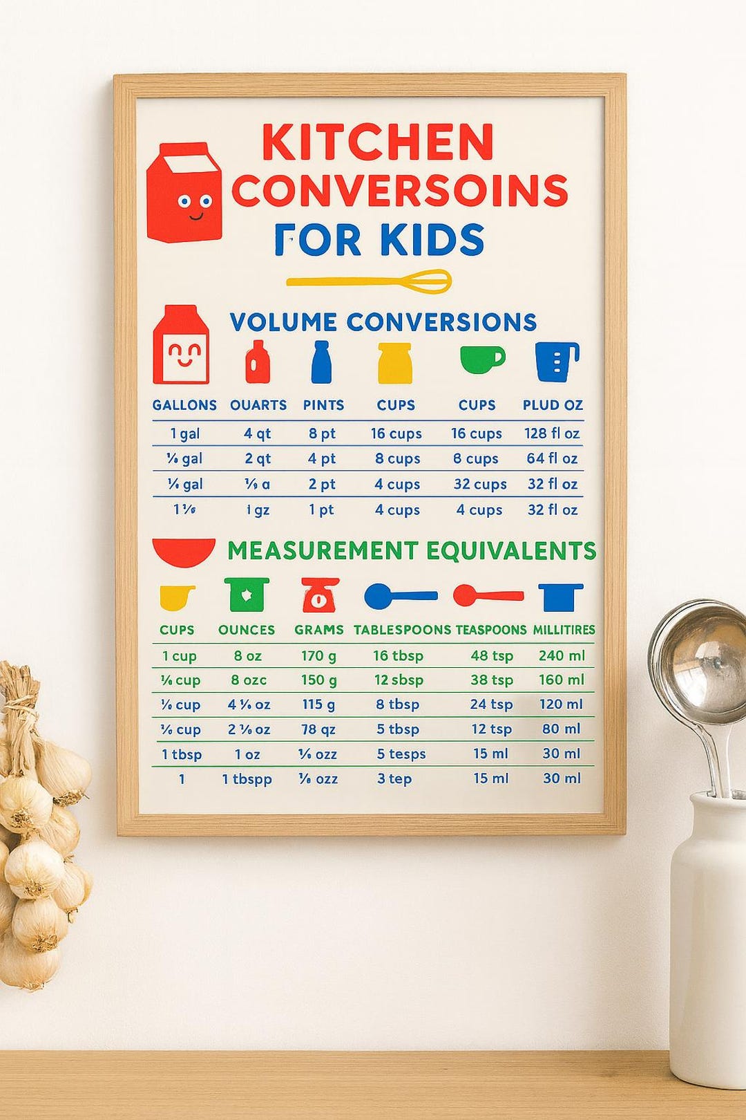 Kids Kitchen Conversion Chart: Bright Educational Cooking Poster ...