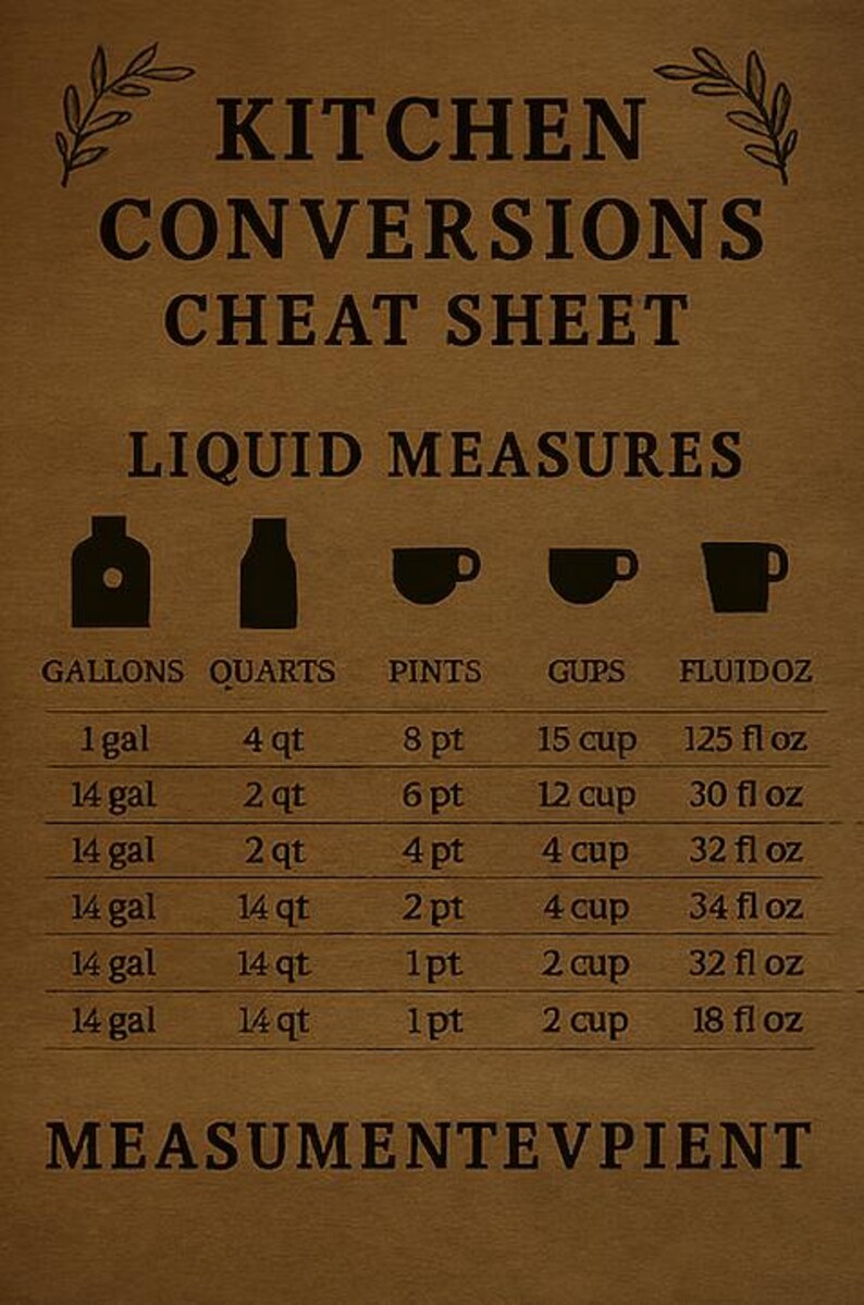 Kitchen Conversions Cheat Sheet | Rustic Printable Wall Art | Instant ...