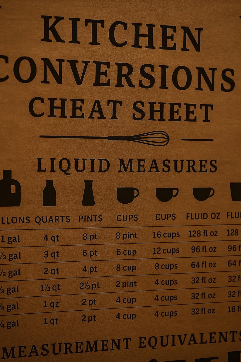 Kitchen Conversions Cheat Sheet | Rustic Printable Wall Art | Instant ...