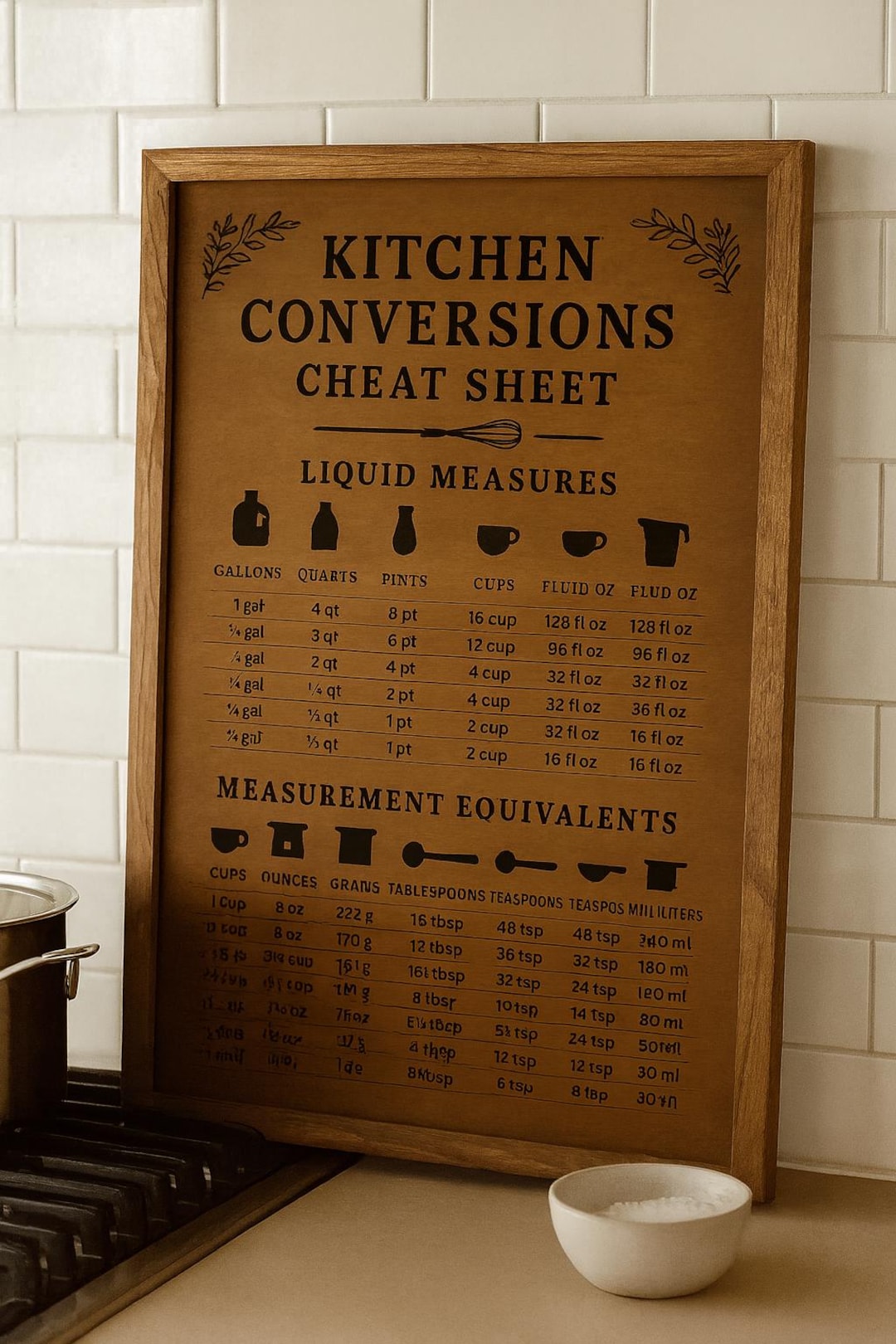 Kitchen Conversions Cheat Sheet | Rustic Printable Wall Art | Instant ...