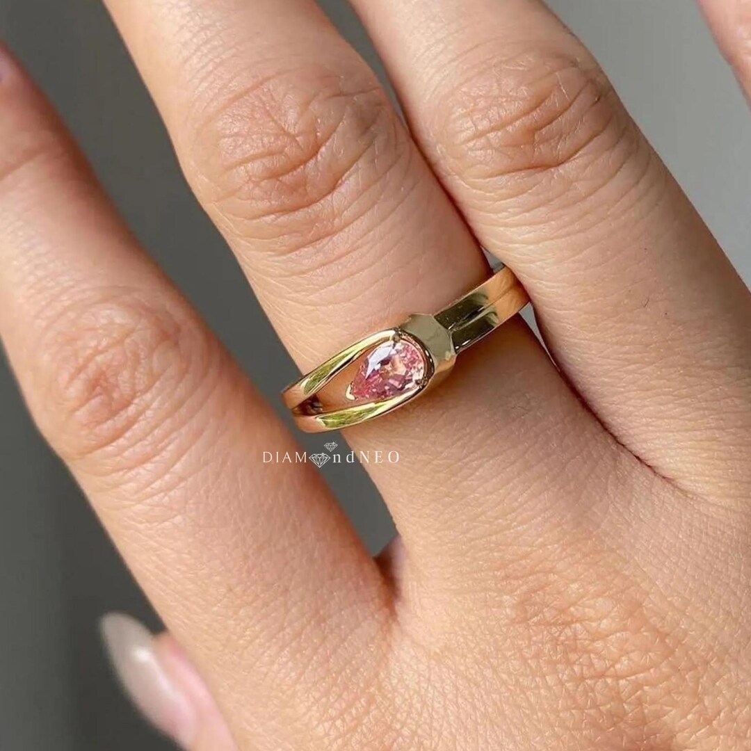 Pear Cut V Shape Prong Pink Stone Moissanite Diamond Wedding Gift 10k ...