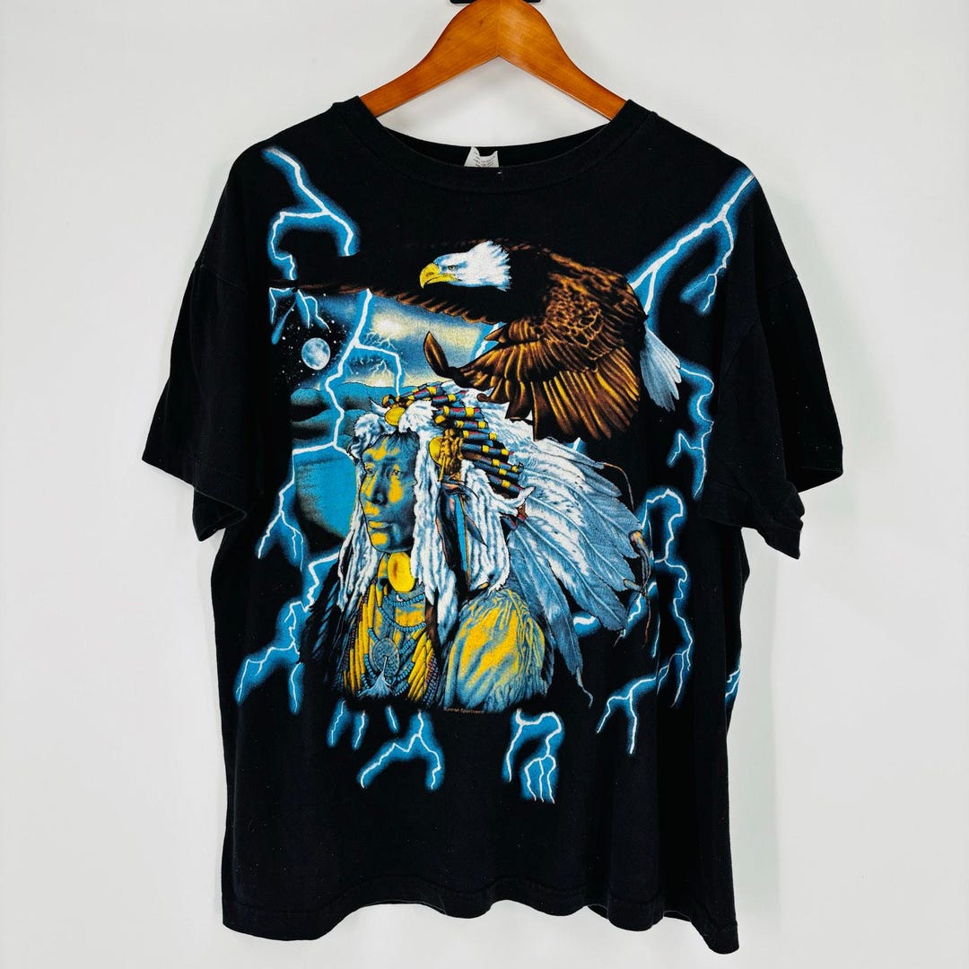 Vintage American Thunder Eagle AOP Size XL Single Stitch Lightning 90’s ...
