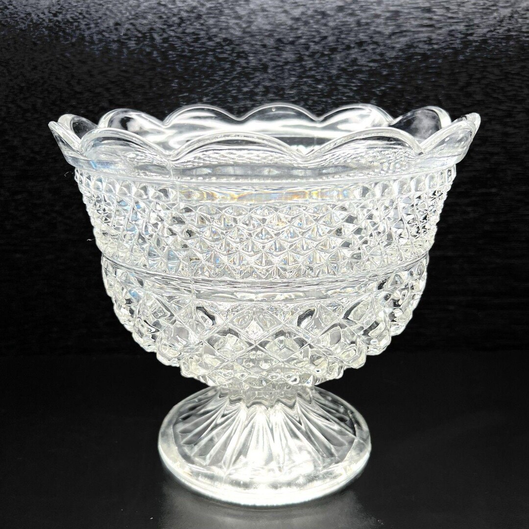 Vintage Large Anchor Hocking Wexford Clear Diamond Cut Glass Pedestal ...