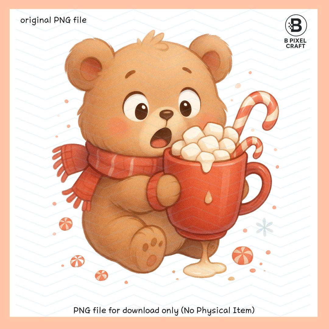 Hot Cocoa Bear PNG | Kawaii Christmas Clipart for Sublimation, Stickers ...