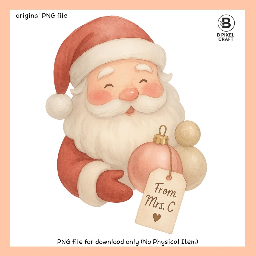 Watercolor Santa PNG Clipart: Pastel Christmas Ornament (digital ...