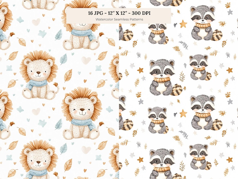 Crochet Animals Seamless Pattern Pack — Baby Boy Nursery Fabric & Print ...