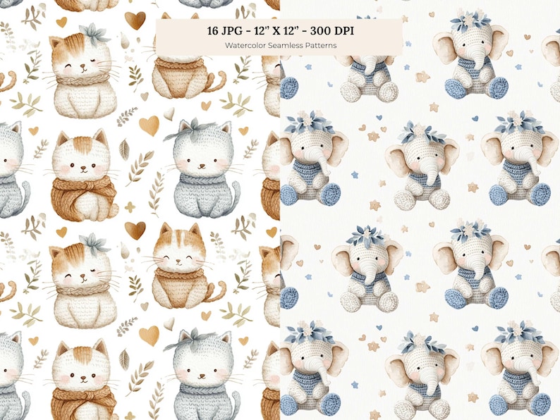 Crochet Animals Seamless Pattern Pack — Baby Boy Nursery Fabric & Print ...