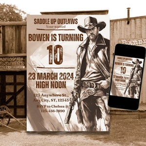 Outlaw Cowboy Birthday Digital Invitation Edit and Print at Home - Etsy