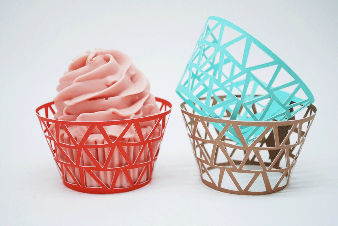 Geometric Triangle Pattern Cupcake Wrappers in Your Choice of Color Qty ...