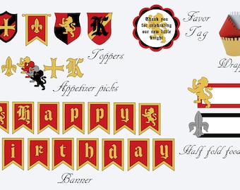Mini Cake Banner Bunting Centerpiece for Medieval Knight Birthday Party ...