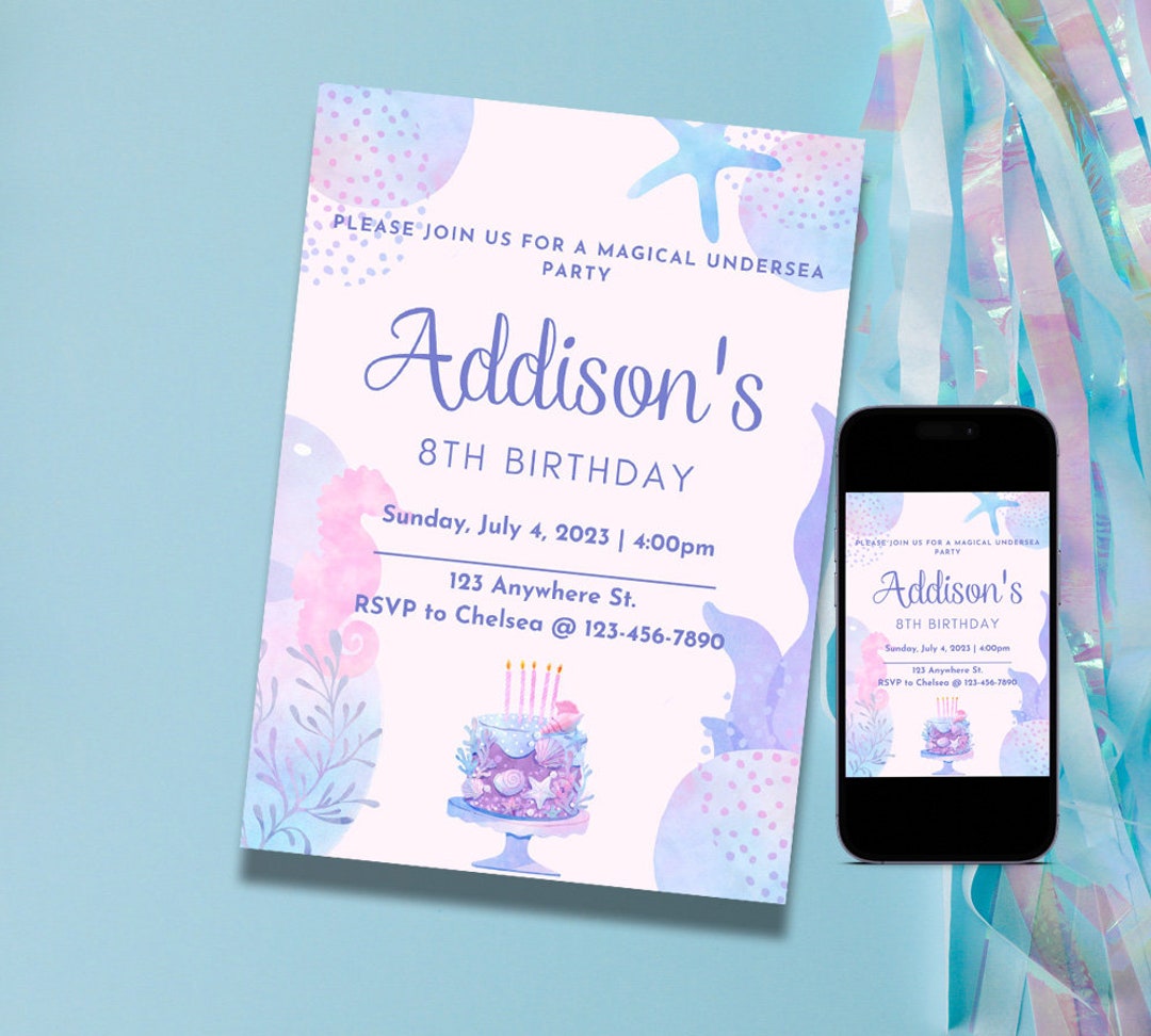 Under the Sea Mermaid Digital Invitation Edit and Print at Home - Etsy