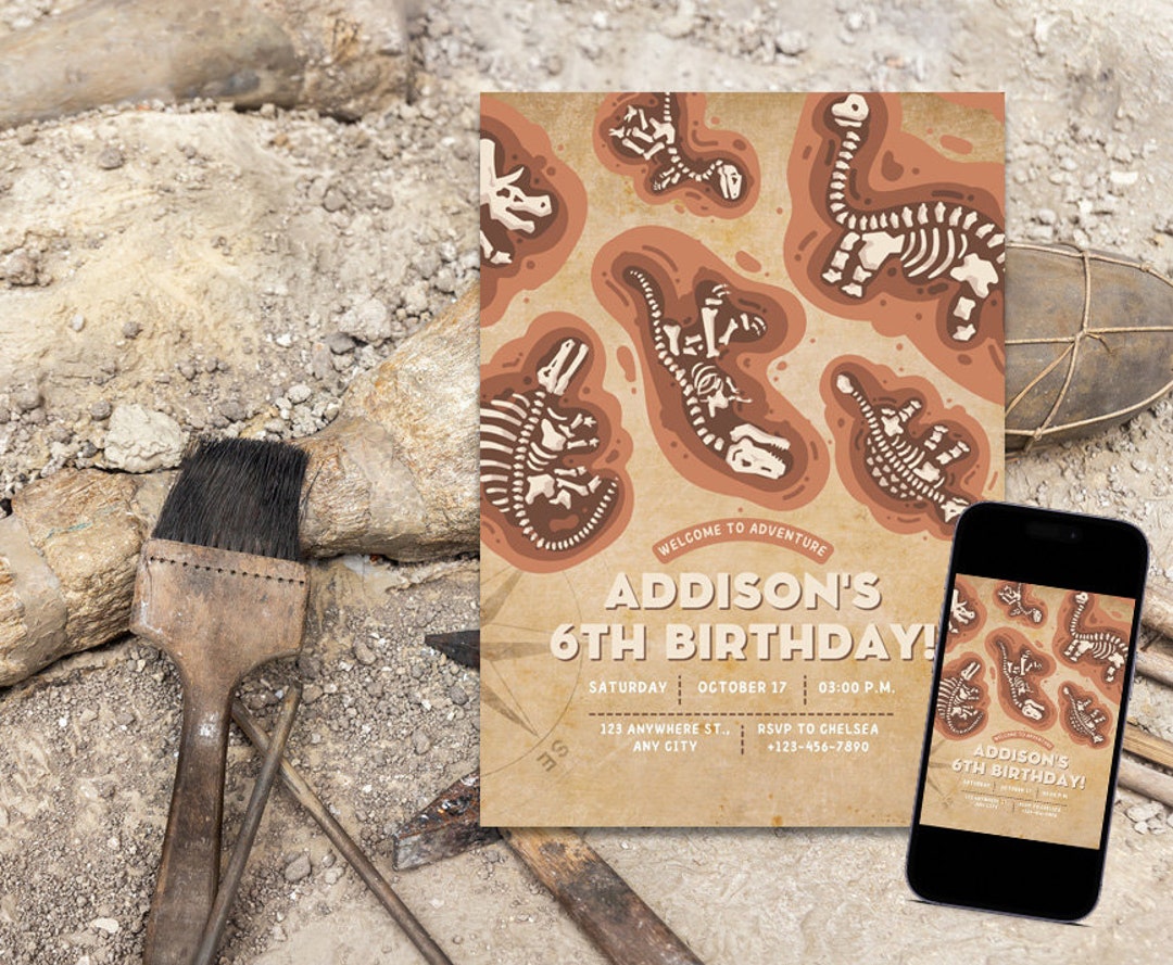 Paleontologist, Dinosaur Dig, Fossil Birthday Party, Digital Invitation ...