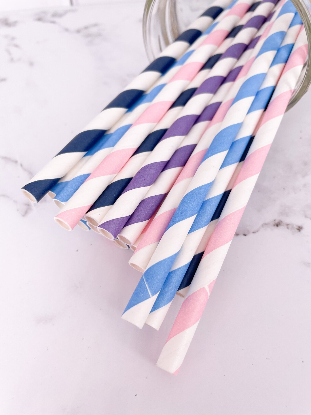 Candy Stipe Paper Straw Mix in Pink Blue Purple and Navy - Etsy