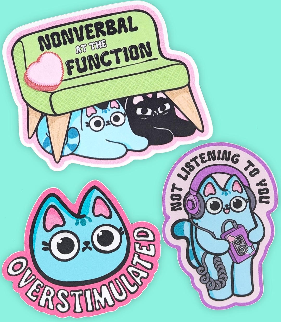 Neurospicy Cat Sticker Pack (3 Heavy Duty Vinyl Stickers ...