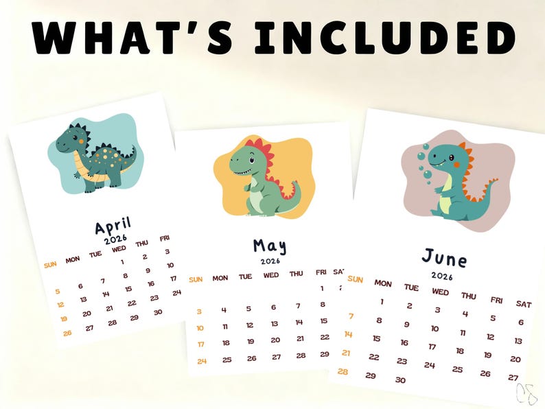 Printable 2026 Dinosaur Calendar for Kids — Cute Dino-themed Monthly ...