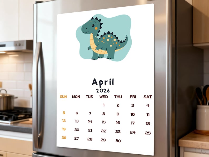 Printable 2026 Dinosaur Calendar for Kids — Cute Dino-themed Monthly ...