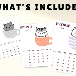 Printable 2026 Calendar for Kids and Cat Lovers- Cute Cats in a Cup ...
