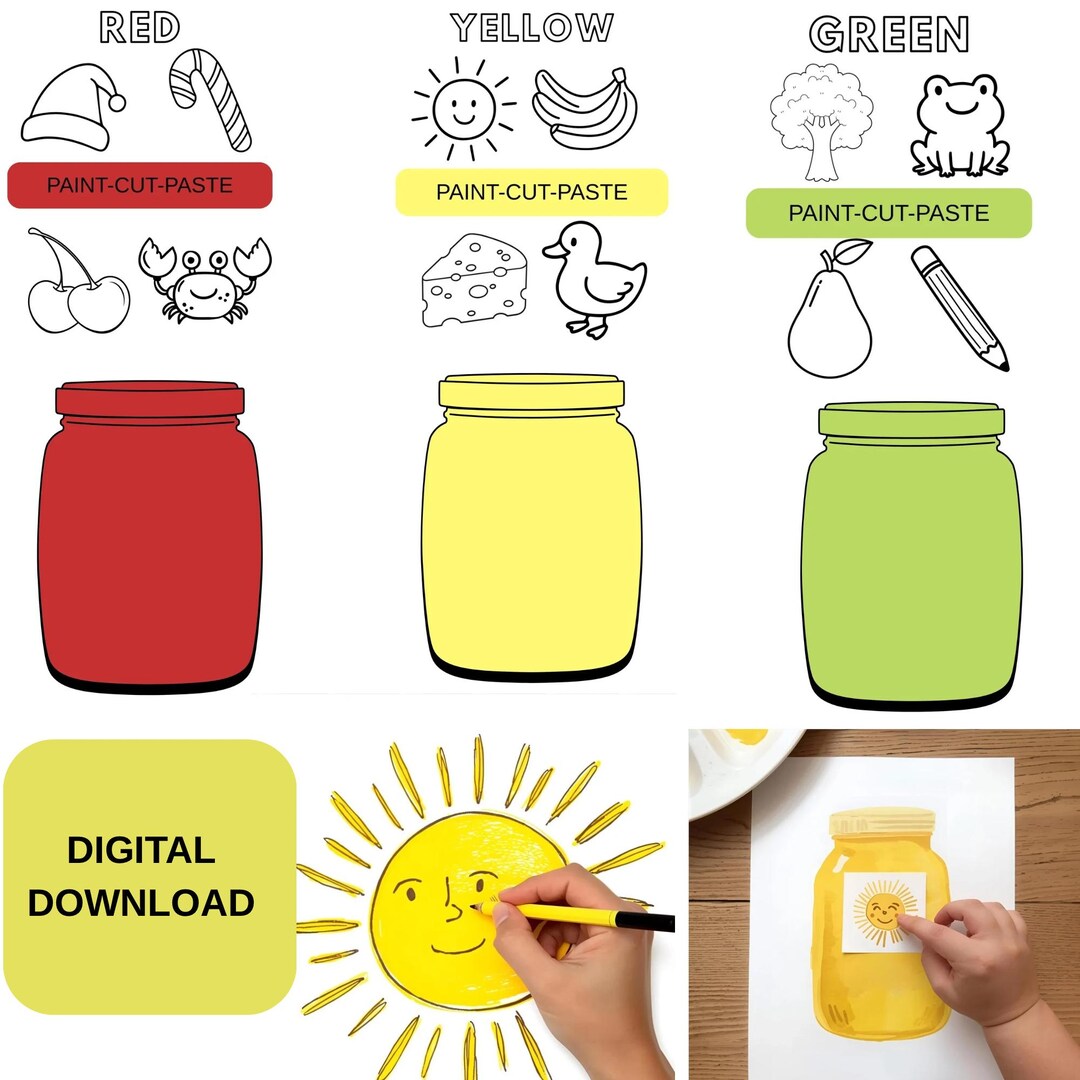 Color Sorting Paint-cut-paste Activity Pages for Kids, 7 Colors ...