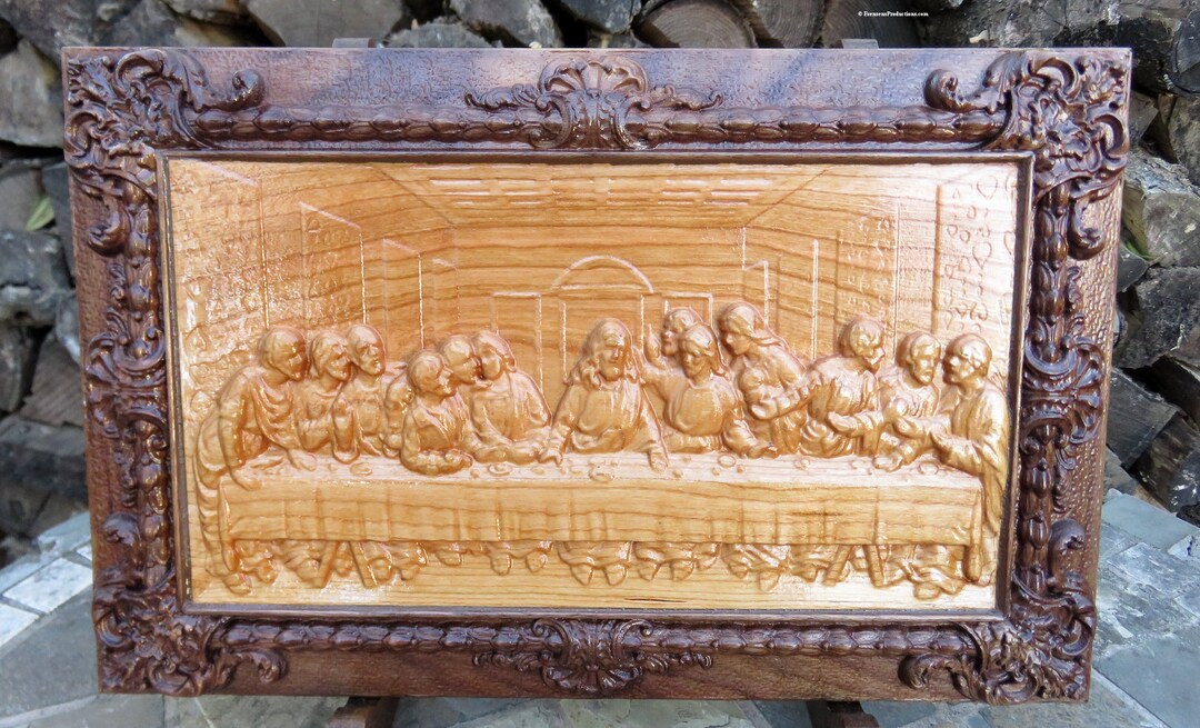 The Last Supper Framed - 3 Dimensional Engraved Cherry and Walnut Woods ...