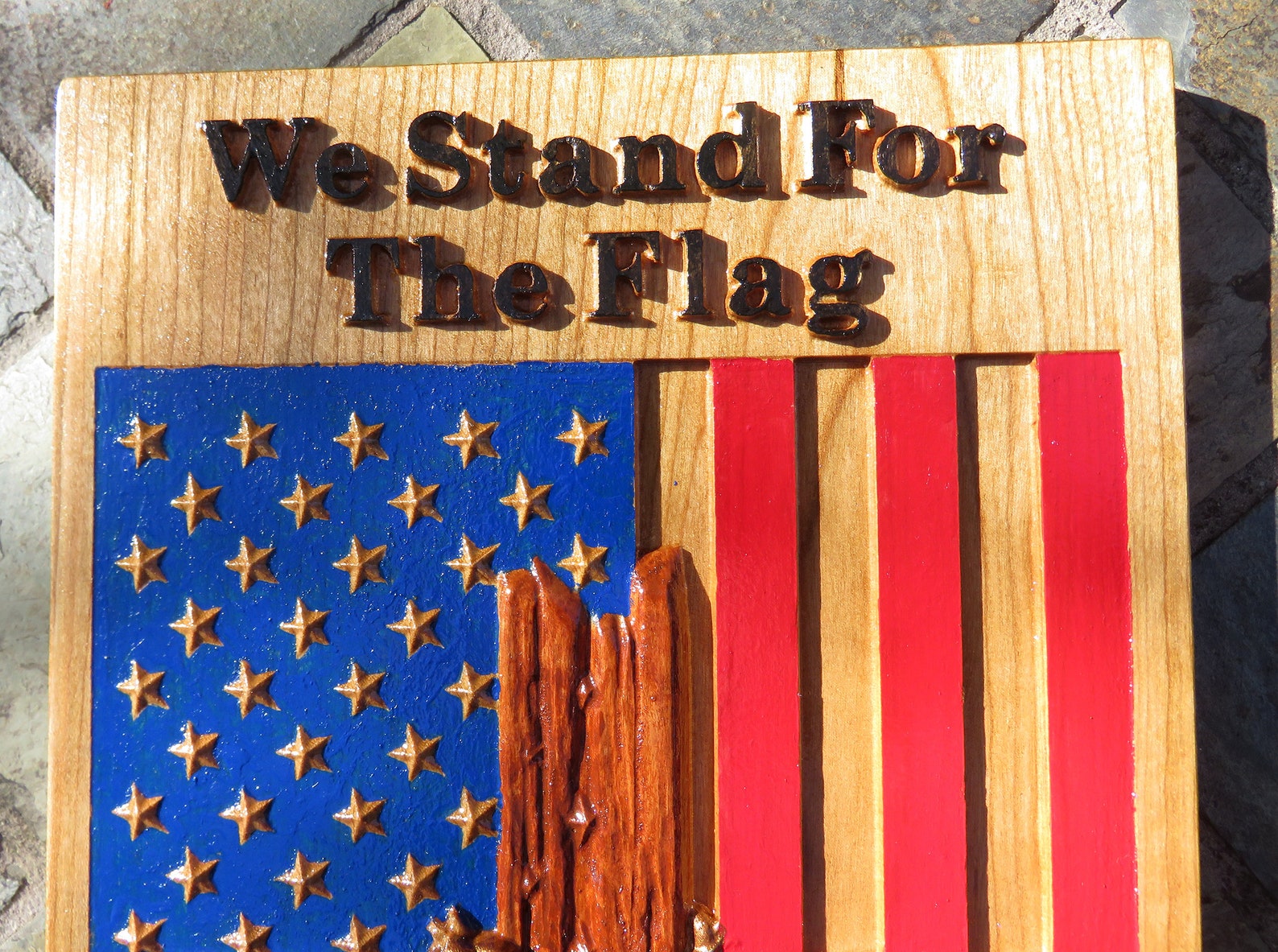 We Stand for the Flag We Kneel for the Cross - 3D Engraved Cherry Wood ...