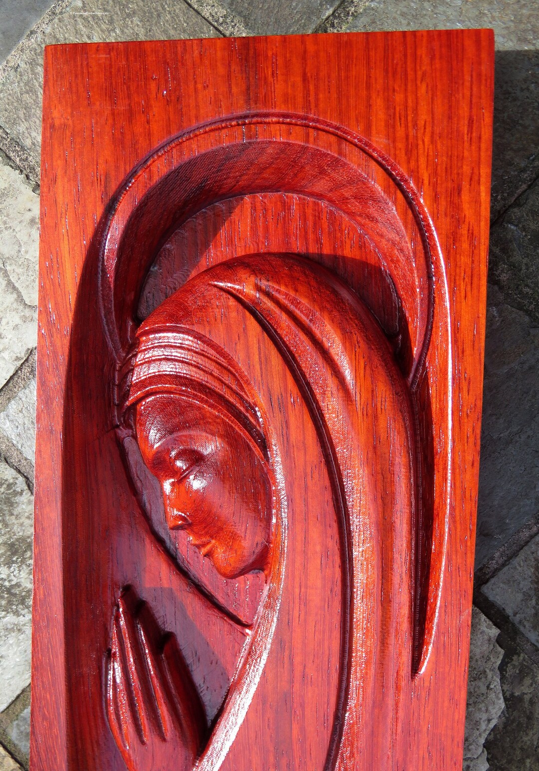 Blessed Virgin Mary Wall Art - Padauk Wood - 14" X 5" X 7/8" - Clergy ...