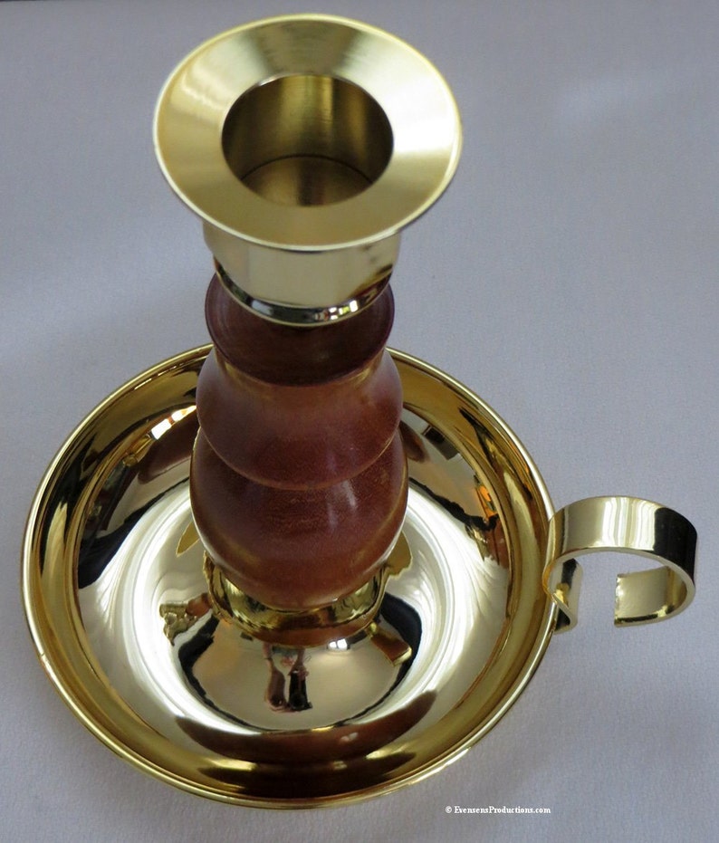 Polished Brass Hand Turned Quina Wood Pair Candlestick Holders - Hand ...