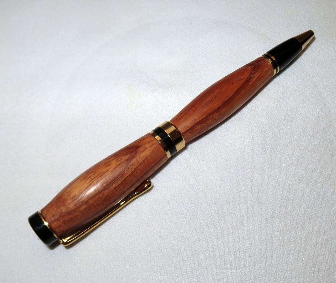 Classic American Red Zebra Wood Twist Style Ball Point Pen - Gold Black ...
