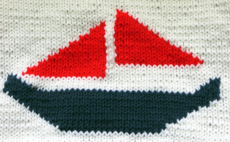 New My Little Sailboat Hand Knit Nautical Sweater Child Size 4 to 5 Red ...