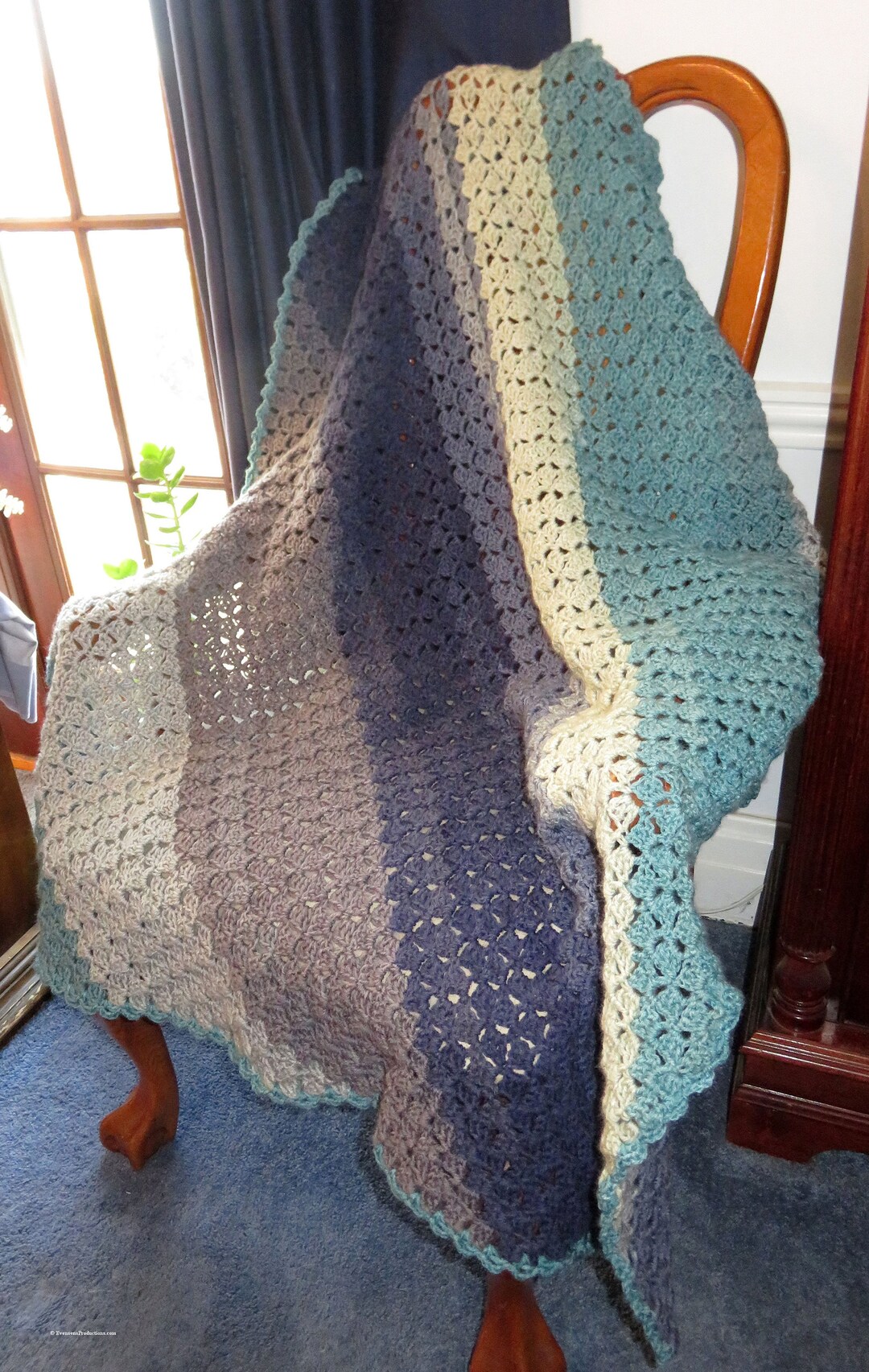 New Crocheted Lap Blanket or Shawl - Generous 44"x44" Square Folds to ...