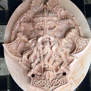 Odin Norse God - Hard Maple Wood - 3D Engraved Wall Decor Gift - Oval 8 ...