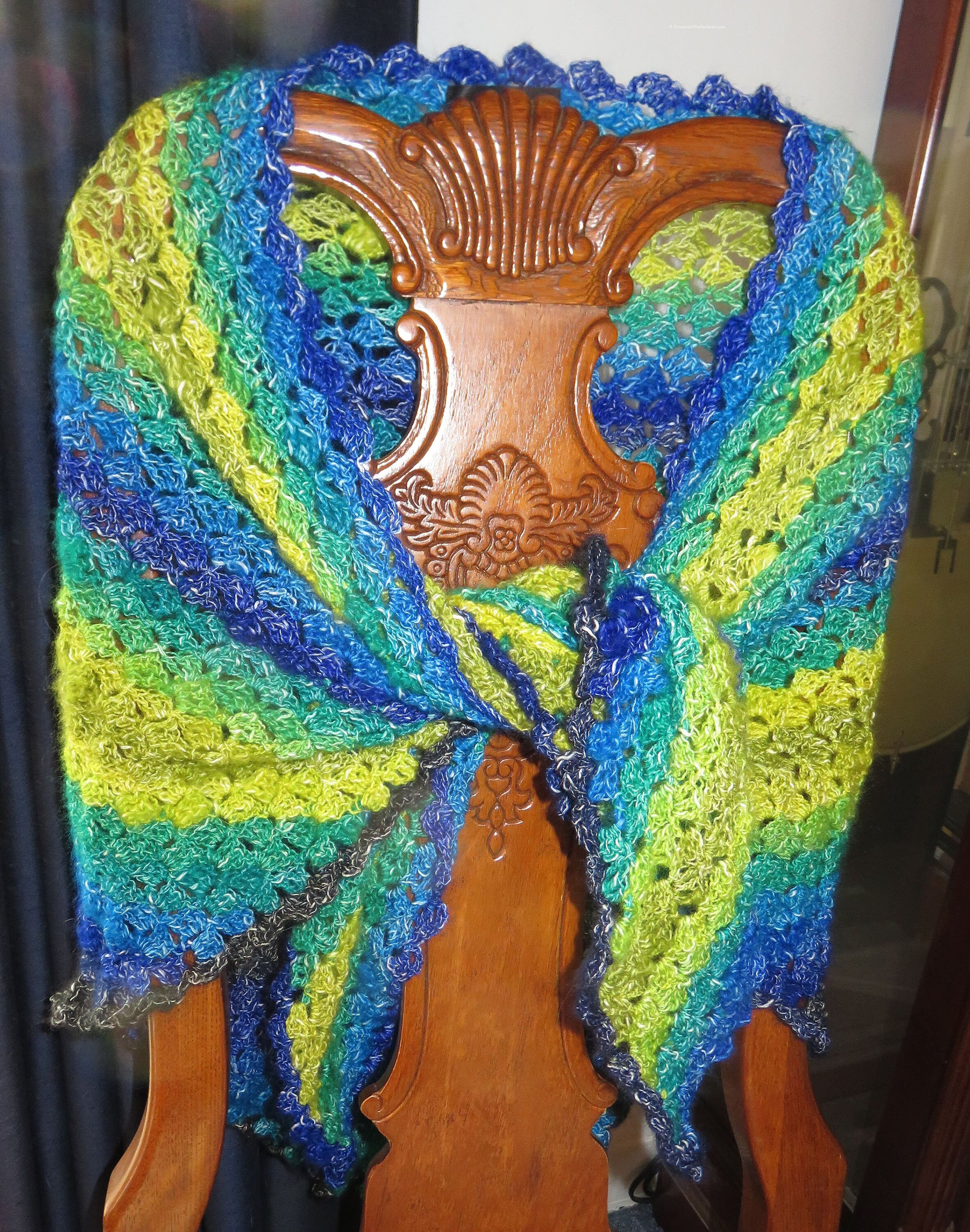 New Triangle Shawl Scarf Blue Turquoise Green Chartreuse Hand Crochet ...