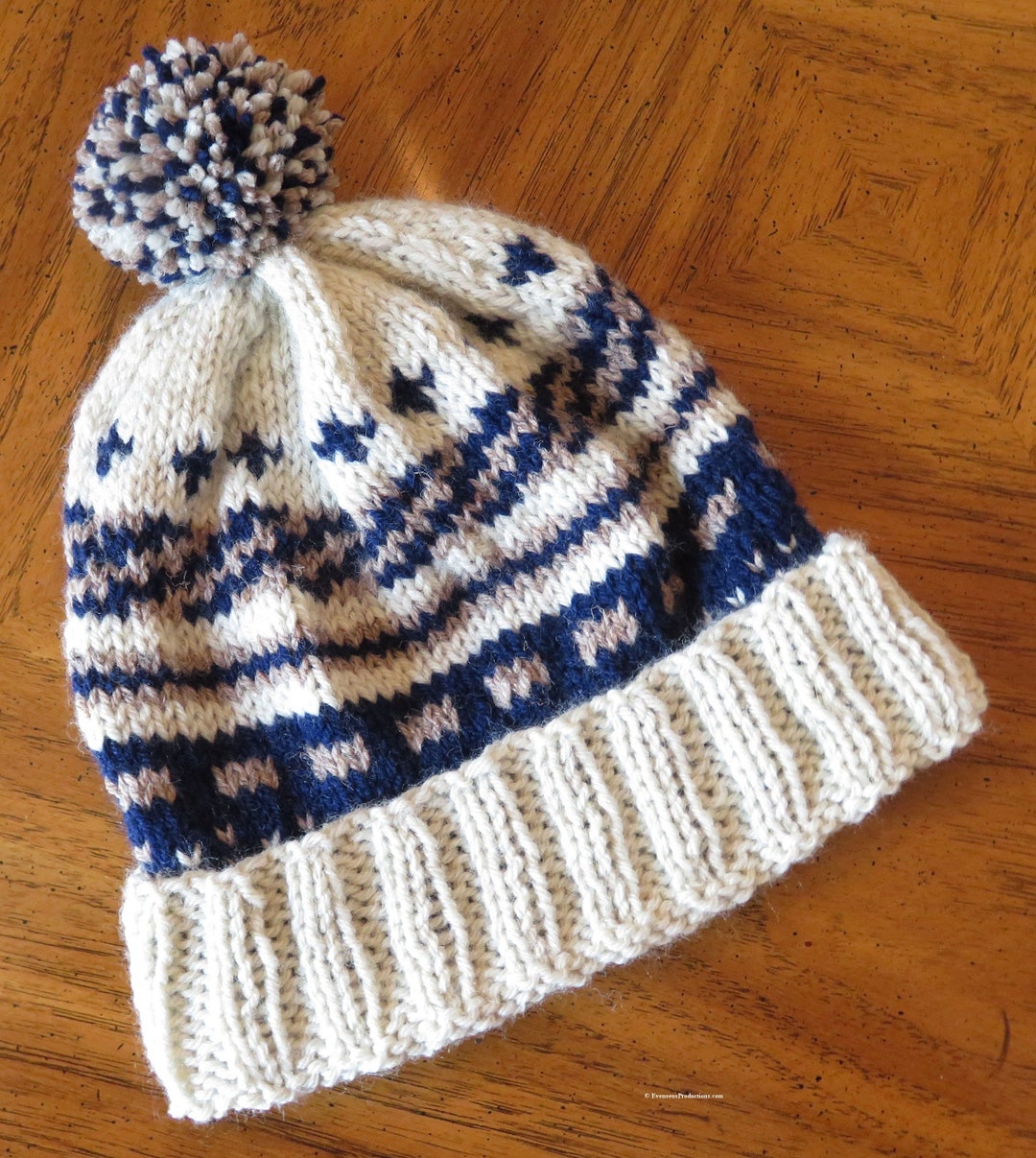Nordic Hand Knit Intarsia Hat White Blue Tan Wool Blend 2024 Fits Most ...