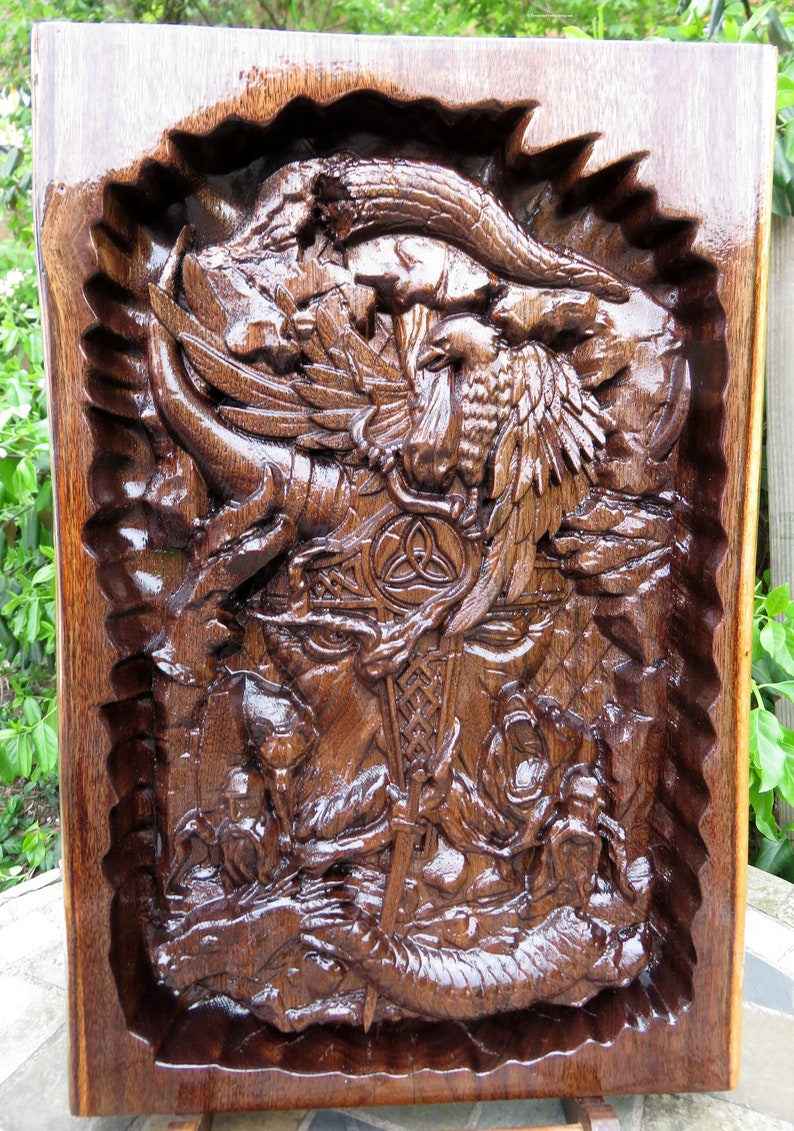 Viking Saga Wall Art - Thick Heavy Walnut Wood - 3D Engraved - Made USA ...