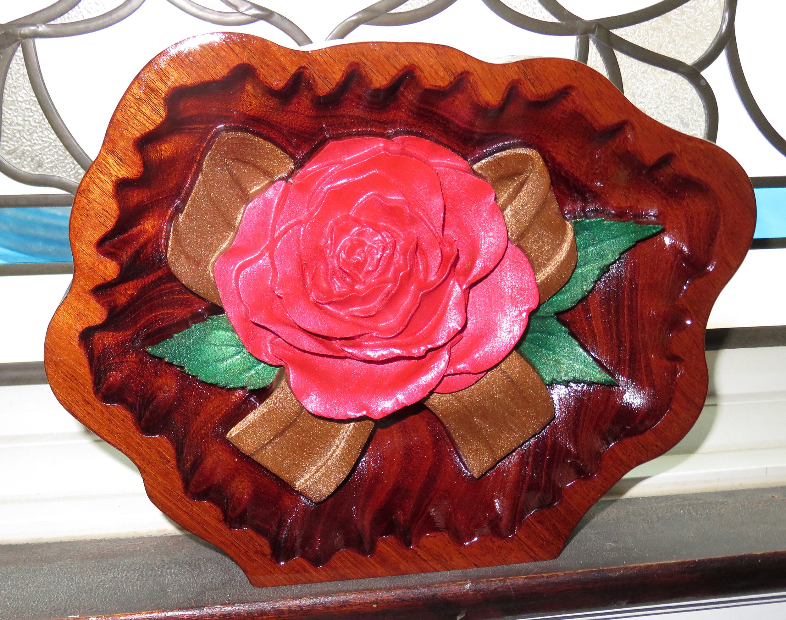 Red Rose Engraved in Heavy Mahogany Wood 3 Dimensional Hand - Etsy