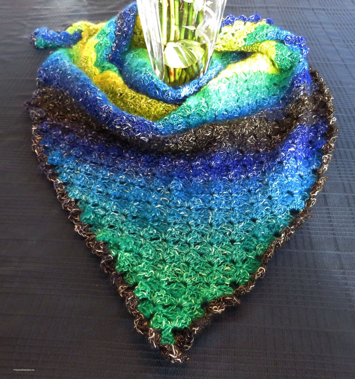 New Triangle Shawl Scarf - Blue Turquoise Green Chartreuse Hand Crochet ...
