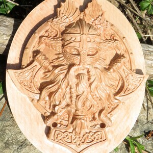 Odin Norse God - Hard Maple Wood - 3D Engraved Wall Decor Gift - Oval 8 ...
