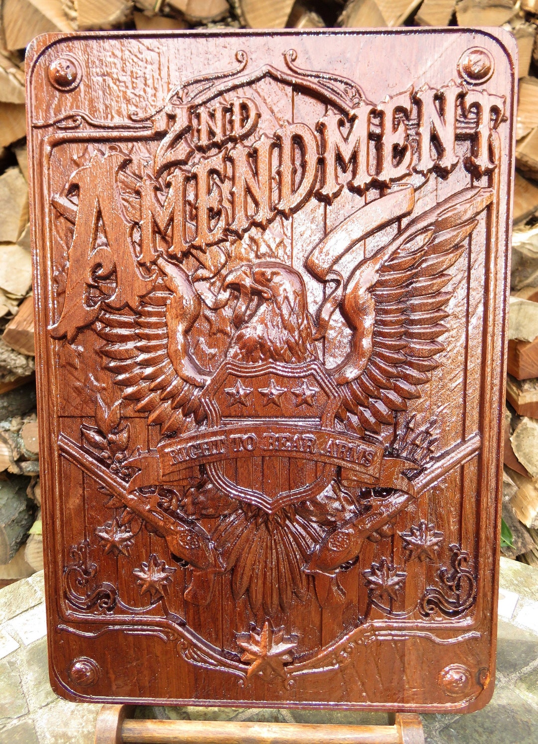 Second Amendment Engraved Wood Art - Walnut Wood 3 Dimension Wall Art ...