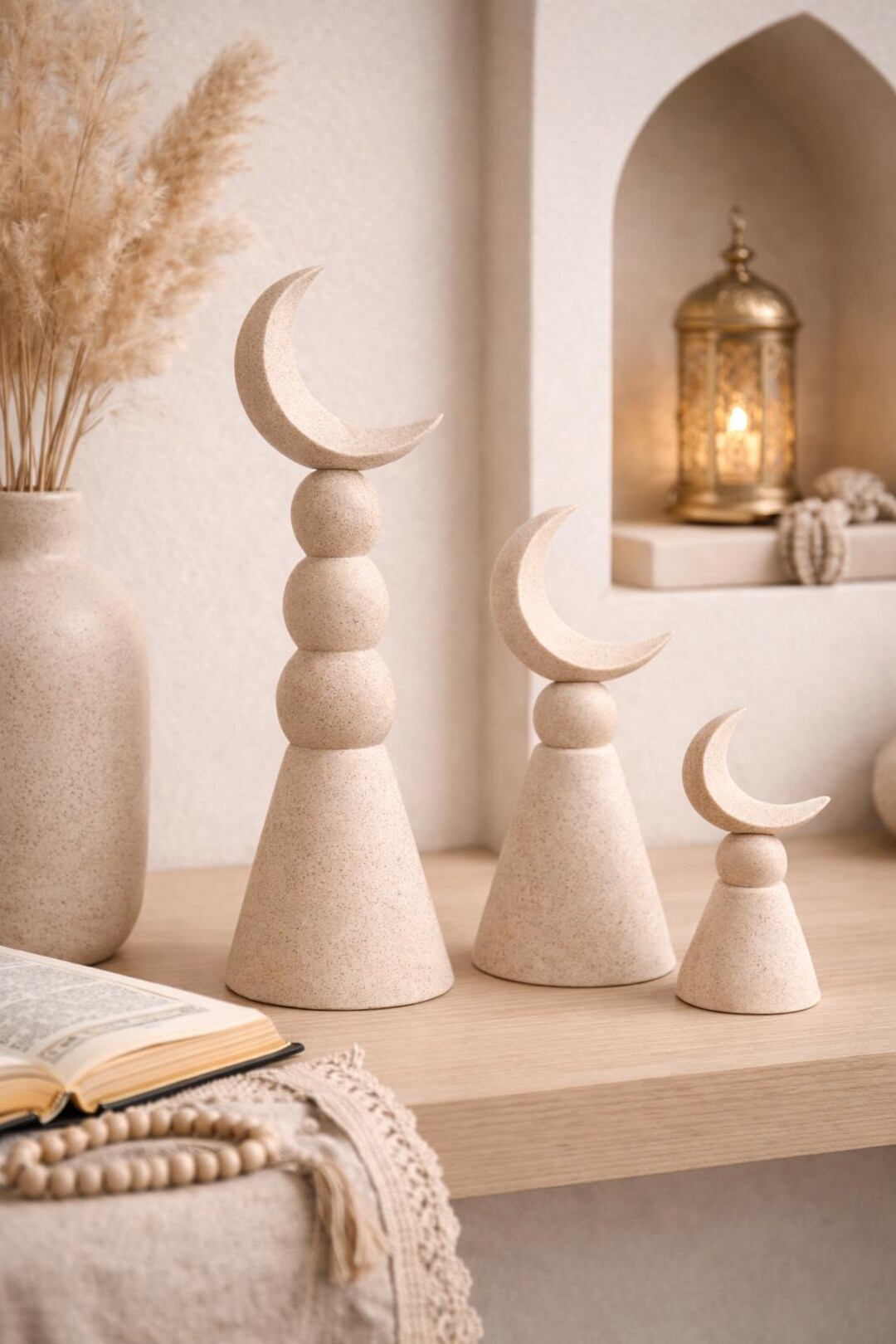 Set of 3 Mystical Crescent Moon Hilal Minarets Figurines Home ...