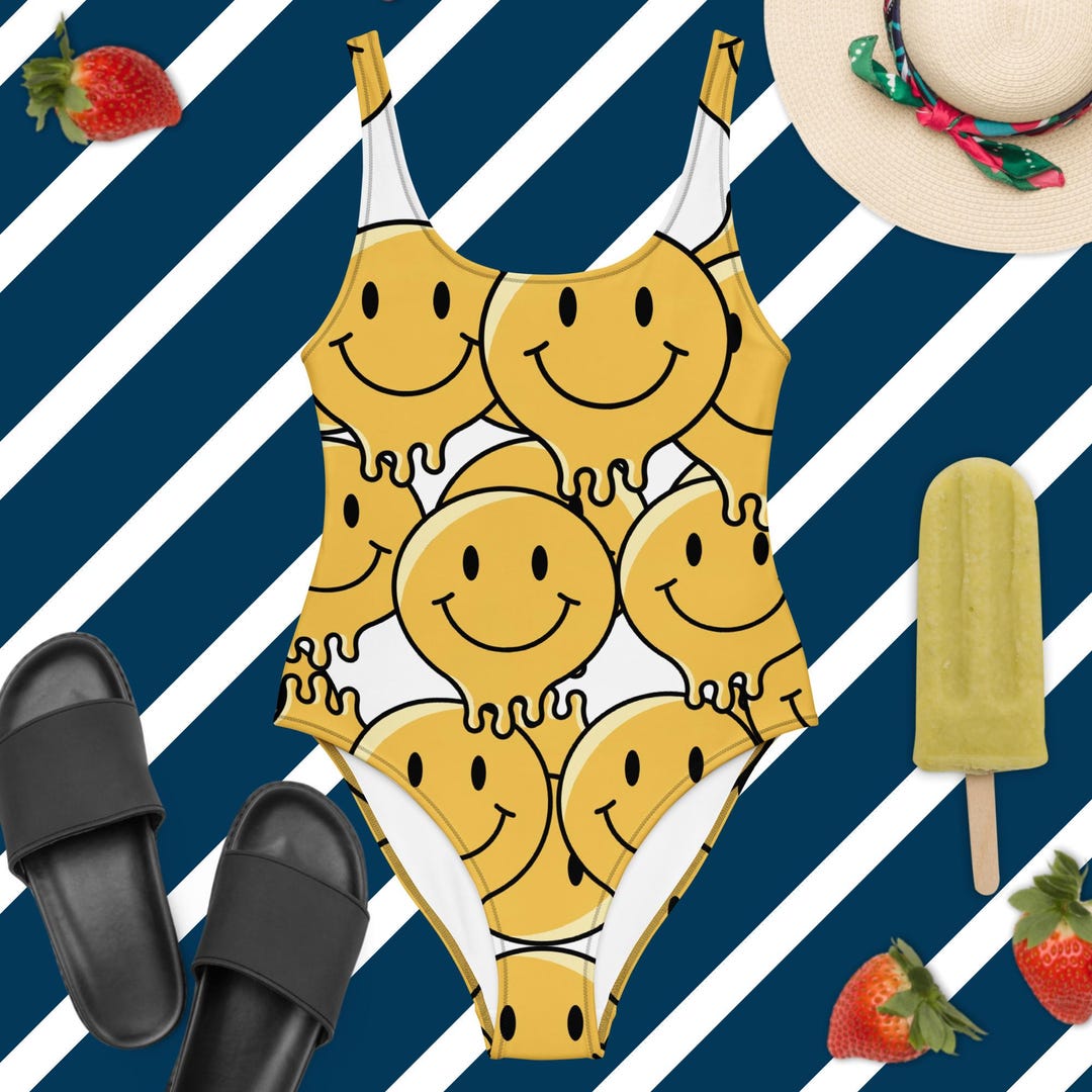 Smiley Face One-piece Swimsuit: Cheeky Retro Bathing Suit - Etsy