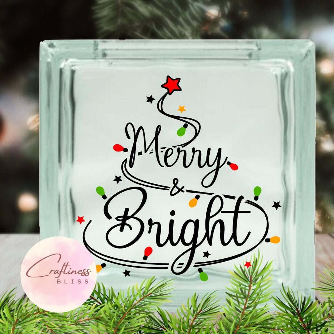 DIY Merry and Bright Christmas Custom Vinyl Decal ~ Glass Block ~ Car ...