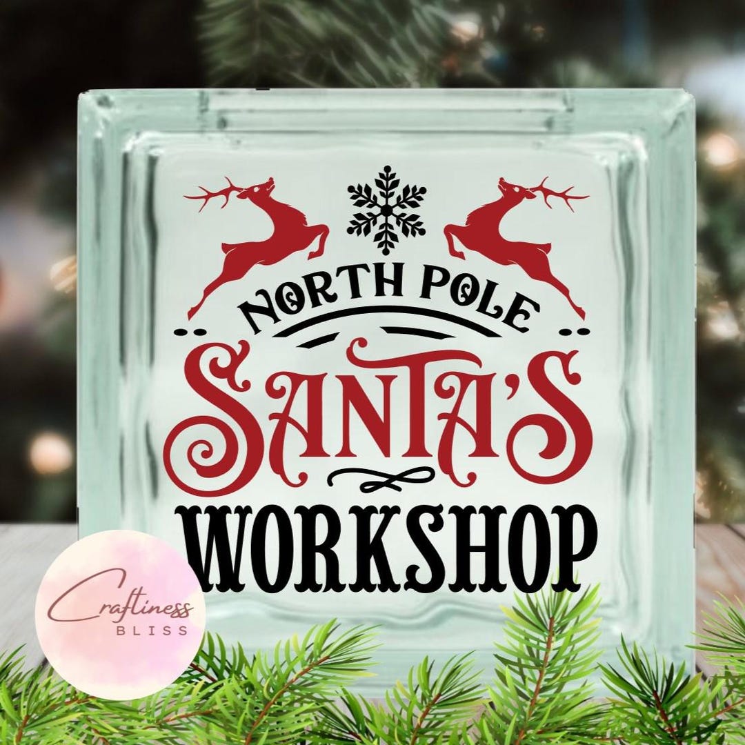 DIY North Pole Santa's Workshop Christmas Vinyl Decal ~ Glass Block ...