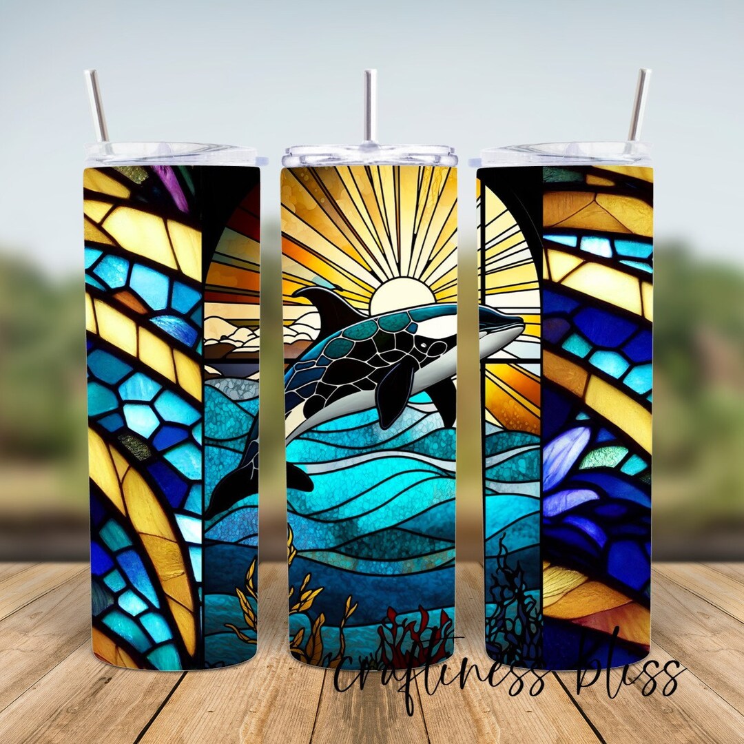 Orca Whale Stained Glass Design 20 Oz Skinny Tumbler - Etsy