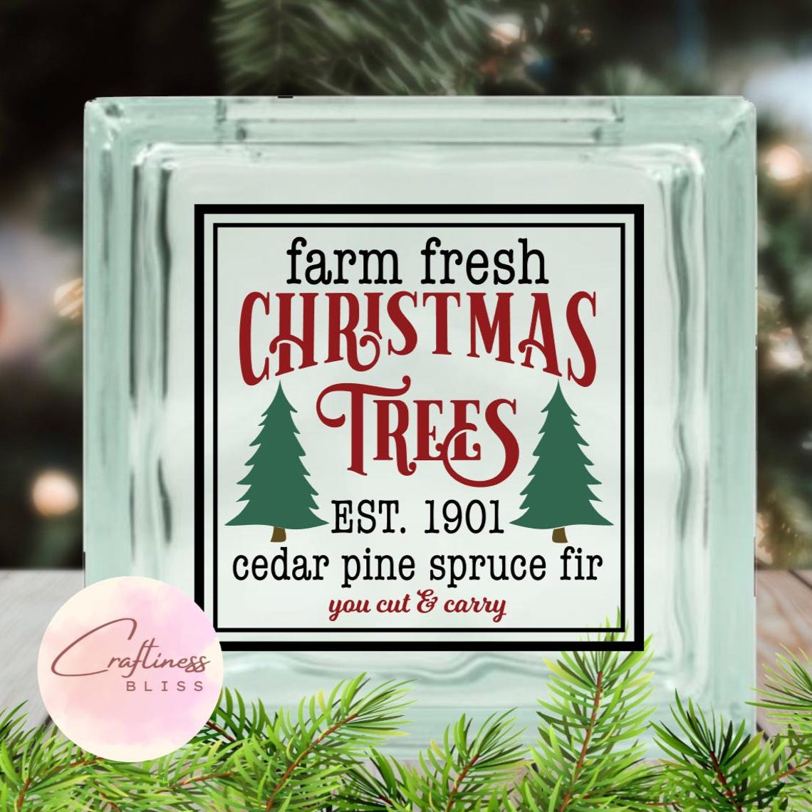DIY Christmas Farm Fresh Trees Custom Vinyl Decal ~ Glass Block ~ Car ...
