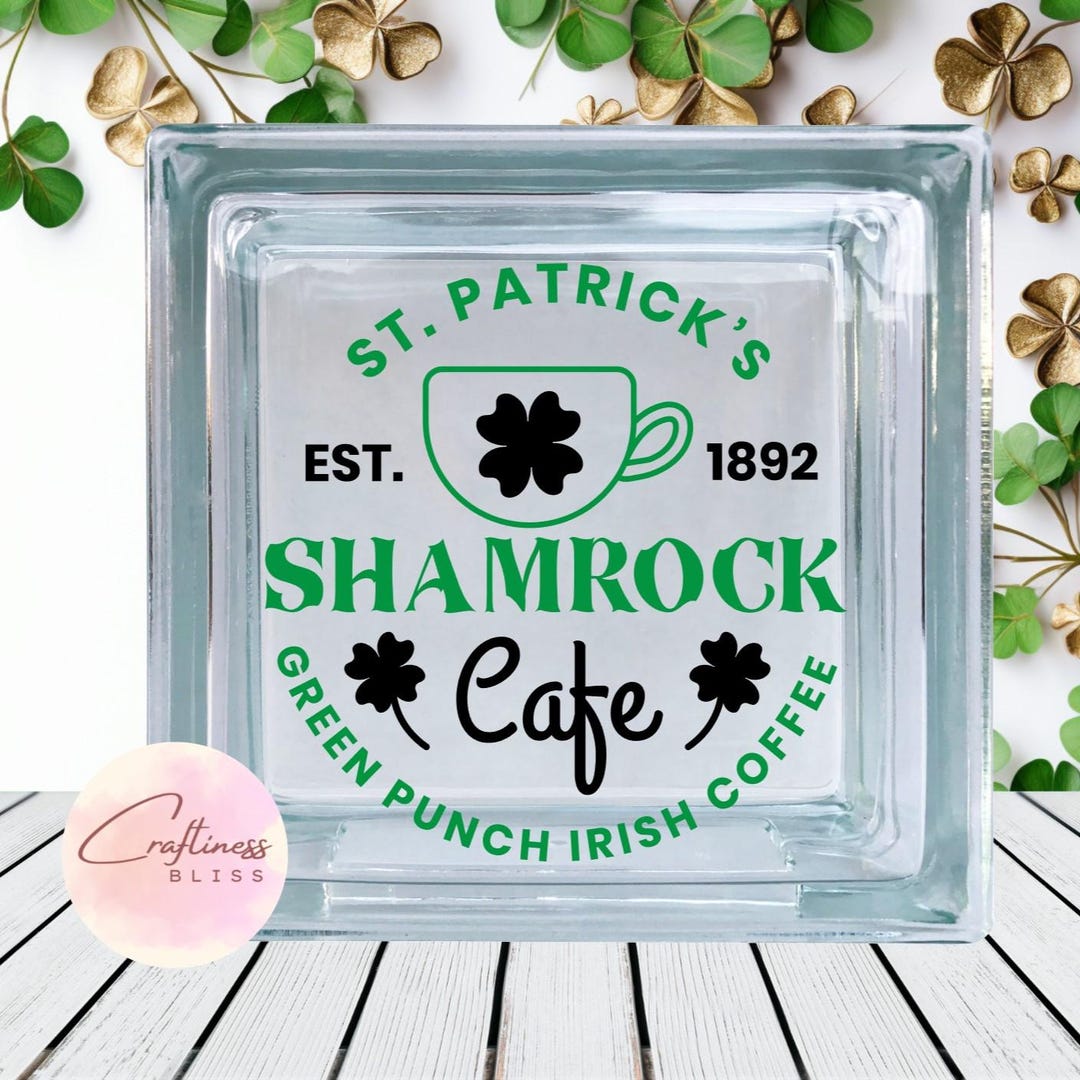 St Patrick's Day Shamrock Cafe DIY Custom Vinyl Decal ~ Glass Block ...