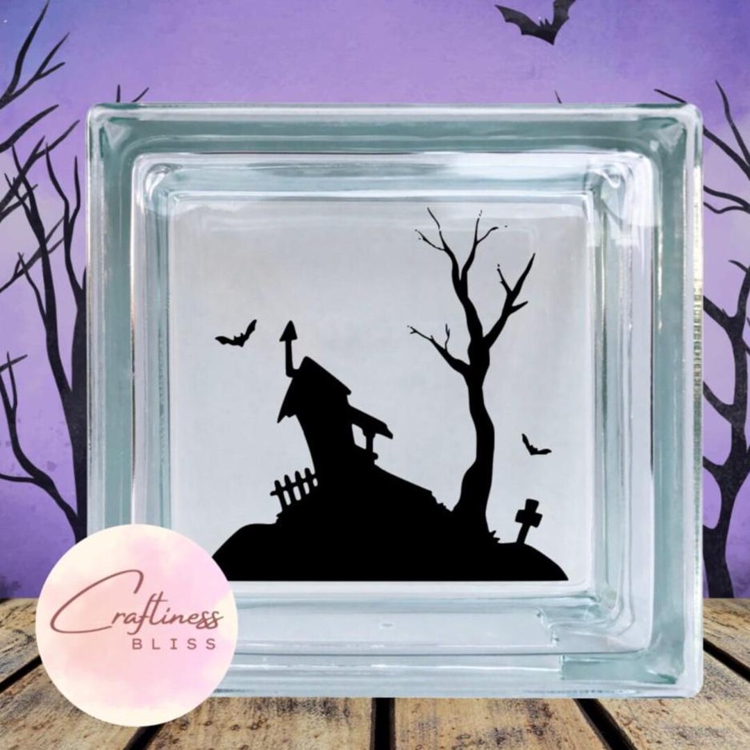DIY Halloween Haunted House Custom Vinyl Decal ~ Glass Block ~ Car ...