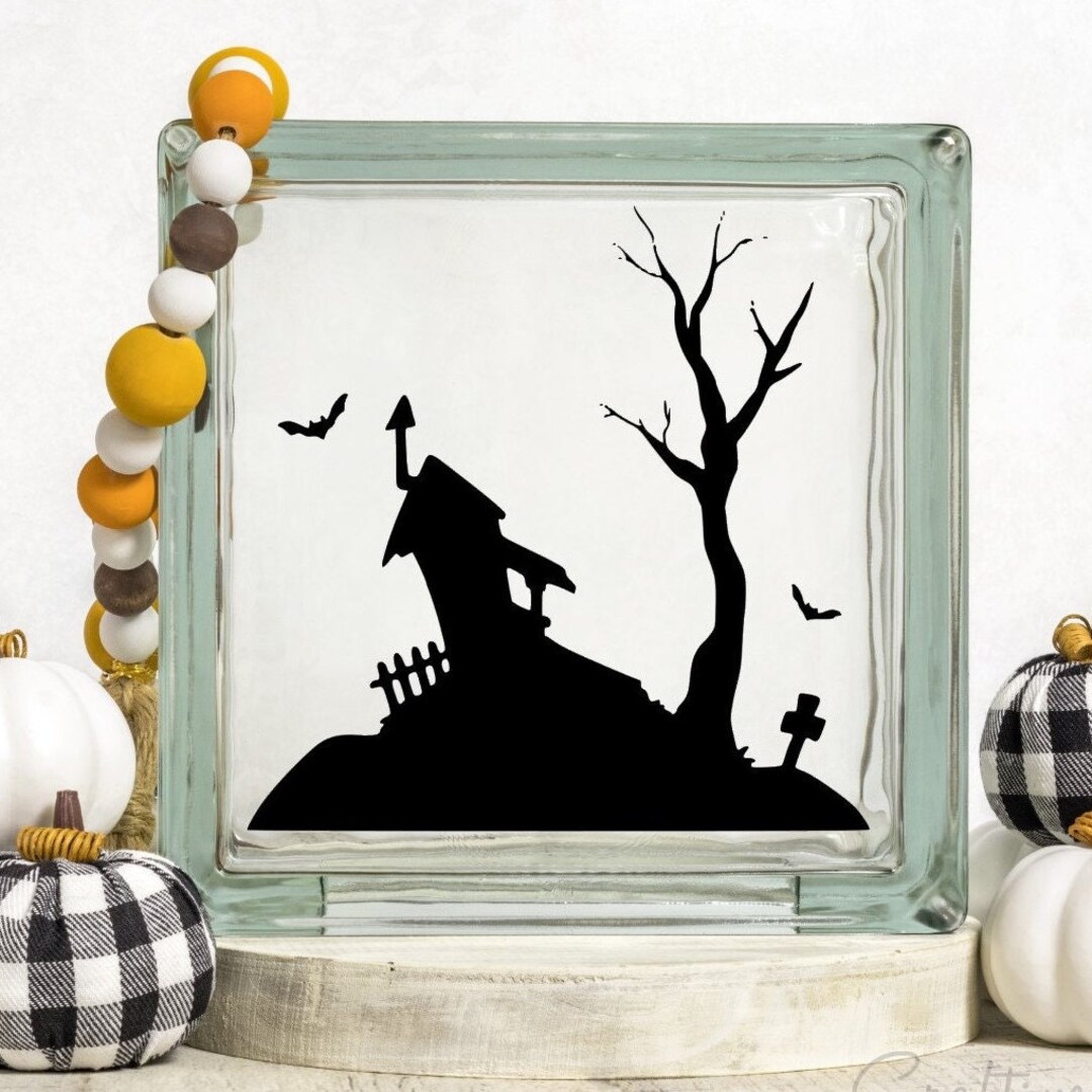 DIY Halloween Haunted House Graveyard Decor Vinyl Decal Glass Block ...