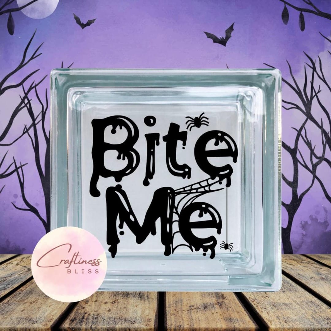 DIY Halloween Bite Me Custom Vinyl Decal ~ Glass Block ~ Car Decal ...