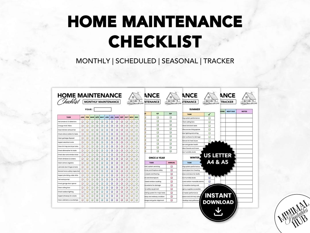 Home Maintenance Checklist Printable PDF, Monthly, Quarterly & Yearly ...