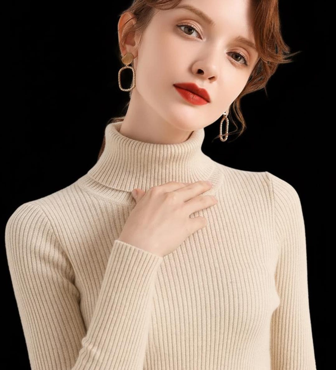 Women’s Fall Turtleneck Sweater – Soft Knitted Cashmere Pullover Jumper ...